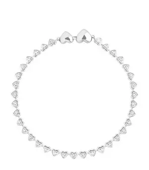 ASTRID & MIYU Rhodium-plated Heart Tennis Bracelet - Silver