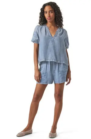 Splendid Cayden Embroidered Chambray Top