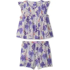 HATLEY Painted Magnolias Pintuck Top & Bubble Shorts Set