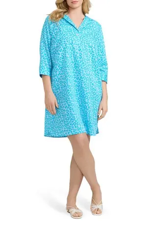 Foxcroft Sloane Leopard Print Shirtdress - Ibiza Turq Multi
