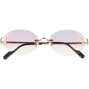 CARTIER 55mm Rimless Oval Sunglasses - Gold/violet Lens