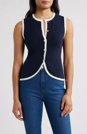 ZOE AND CLAIRE Contrast Piping Sweater Vest
