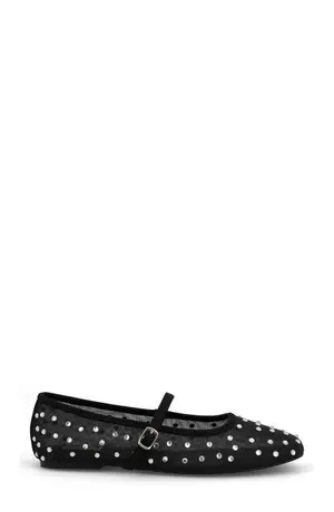 Mia Kerra Rhinestone Stud Ballet Flat - Black