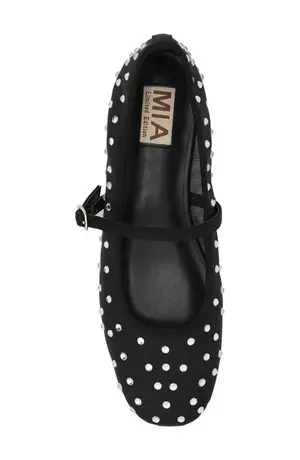 Mia Kerra Rhinestone Stud Ballet Flat - Black