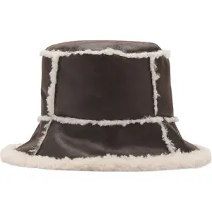 Mango Faux Shearling Bucket Hat - Chocolate