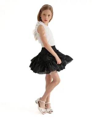 MIMI TUTU Frilled Satin Skort - Black