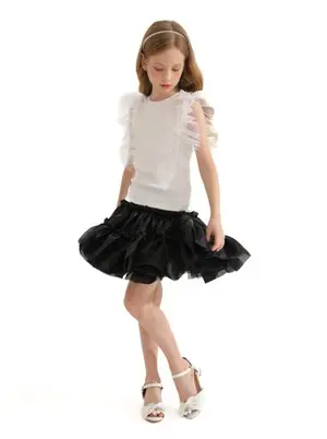 MIMI TUTU Frilled Satin Skort - Black