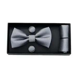 MOUSTACHE Crosshatch Bow Tie Set - Silver