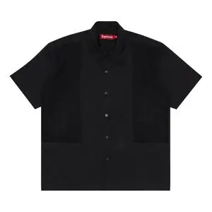 Supreme Mesh Panel Linen Short-sleeve Shirt - Black