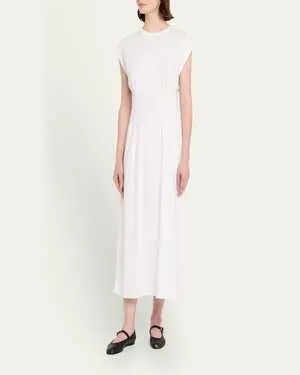 FRAME Nipped Jersey Midi Dress | A-line, Sleeveless - White-0
