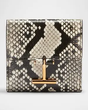 TOM FORD T Bar Card Holder In Python-print Leather Roccia