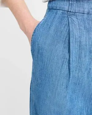 Another Tomorrow Chambray Wide Leg Pants - Medium Blu