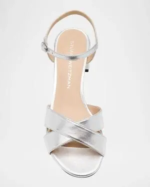 STUART WEITZMAN Dayna Metallic Leather Crisscross Sandals - Silver