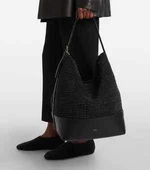 TOTEME Belted Woven Leather Tote Bag - Black