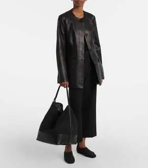 TOTEME Belted Woven Leather Tote Bag - Black