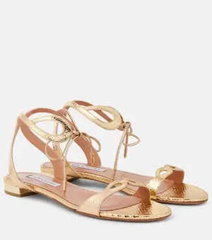 AQUAZZURA Tessa Metallic Leather Sandals - Gold
