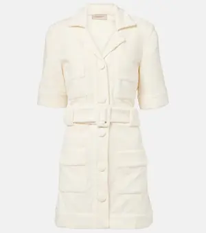 ADRIANA DEGREAS Belted Cotton-blend Terry Minidress - White