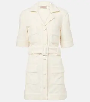 ADRIANA DEGREAS Belted Cotton-blend Terry Minidress - White