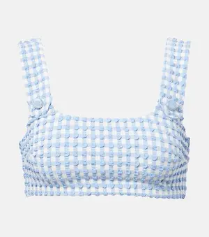 Simkhai Ainsley Gingham Bikini Top - Blue
