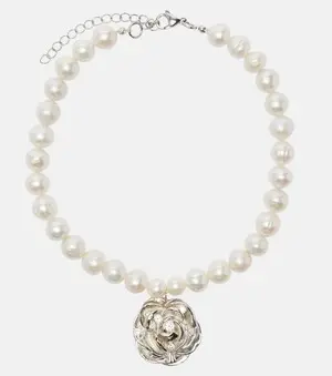Magda Butrym Floral Faux Pearl Pendant Necklace - Silver