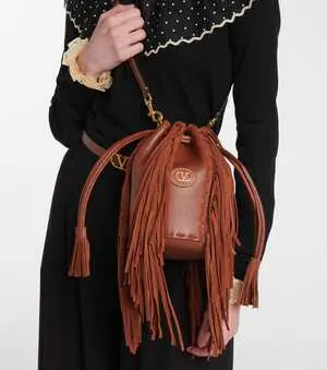 Valentino Garavani Nellcote Small Leather Bucket Bag - Brown