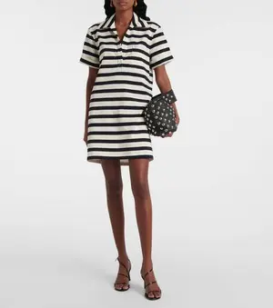 Veronica Beard Cayden Striped Cotton Polo Shirt Dress