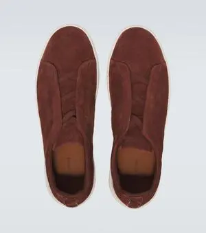 Zegna Triple Stitch Low Suede Sneakers - Brown
