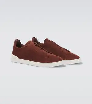 Zegna Triple Stitch Low Suede Sneakers - Brown