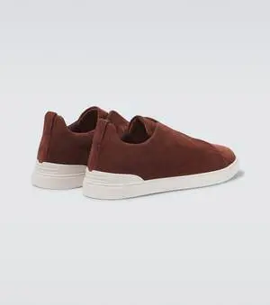 Zegna Triple Stitch Low Suede Sneakers - Brown