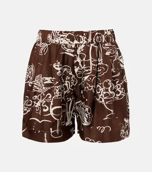 Asceno Zurich Printed Silk Twill Shorts In Sunflower Mahogany - Brown
