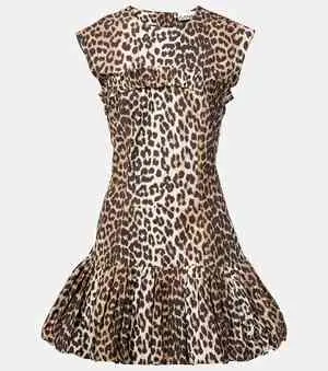 GANNI Leopard-print Cotton Corset Mini Dress