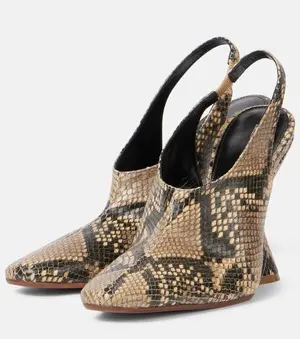 Dries Van Noten Snake-effect Leather Wedges