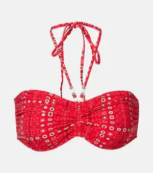 MARANT ETOILE Salmage Printed Halterneck Bikini Top - Red