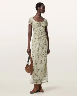 ALLSAINTS Gabby Floral Print Mesh Maxi Dress - Green