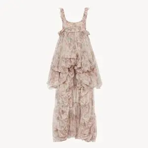 Chloé Sleeveless High-low Ruffled Dress In Silk Mousseline