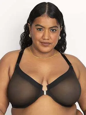 Victoria's Secret Curvy Couture Sheer Mesh Front-close Racerback Unlined Bra - Black