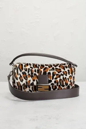 Fendi Leopard Baguette Shoulder Bag