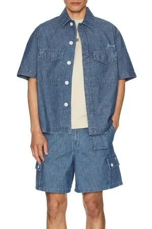 Givenchy Short Sleeve Chambray Shirt In Blue