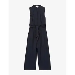REISS Raven Wide-leg Belted Woven Jumpsuit - Navy
