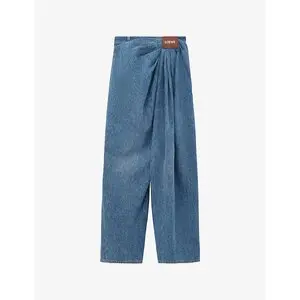 Loewe Draped Barrel-leg Denim Jeans With Logo Patch