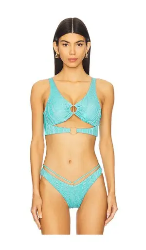 Luli Fama Double Loop Bralette In Teal