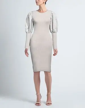 Elisabetta Franchi Midi Dress With Puffed Sleeves - Light Grey