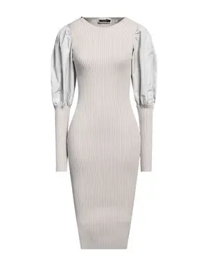 Elisabetta Franchi Midi Dress With Puffed Sleeves - Light Grey