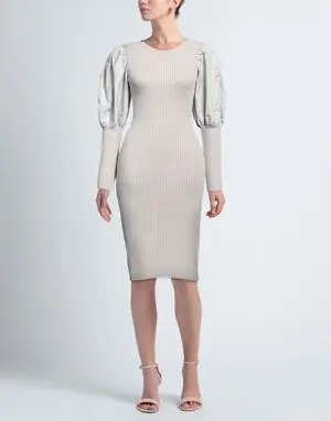 Elisabetta Franchi Midi Dress With Puffed Sleeves - Light Grey