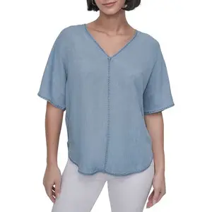 Dkny V-neck Top - Light Chambray