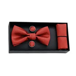 MOUSTACHE Crosshatch Bow Tie Set - Orange Red