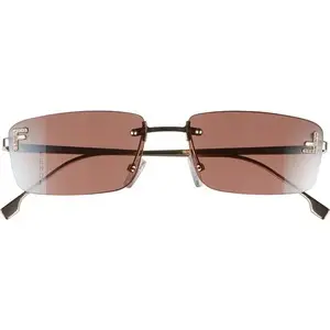 Fendi First Rimless Rectangle Sunglasses - Gold / Brown Mirror