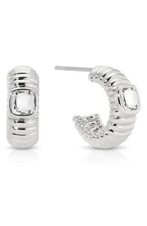 Ettika Textured Hoop Earrings - Silver