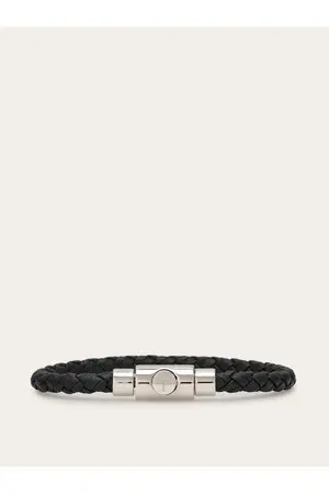 FERRAGAMO Braided Leather Bracelet - Black