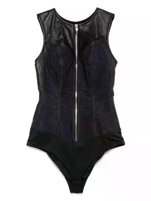 MITILIANE COUTURE Leather-insert Denim Bodysuit